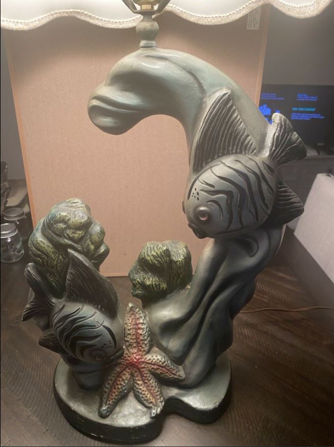 Fish Lamp by Continental? – 1950s vintage chalkware statues